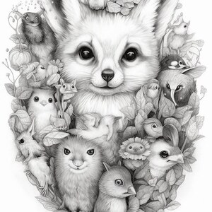 Cute Fall Animals Coloring Book for Adults and Kids, Grayscale Coloring ...