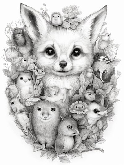 Cute Fall Animals Coloring Book for Adults and Kids Grayscale - Etsy