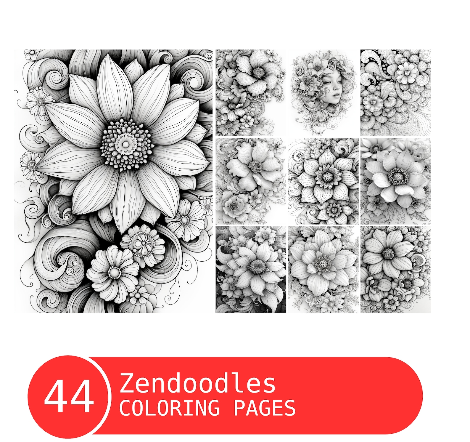 Zenful Patterns Zendoodles Coloring Book for Adults and Kids, Grayscale ...