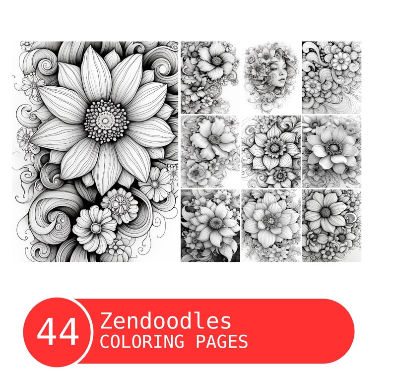 Zenful Patterns Zendoodles Coloring Book for Adults and Kids, Grayscale ...