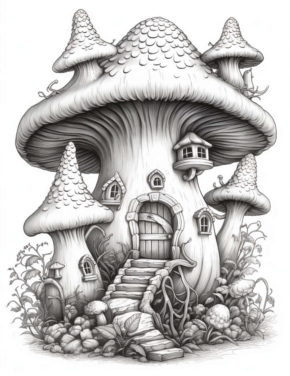 Mushroom Houses Coloring Book for Adults and Kids Instant - Etsy