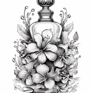 Floral Perfume Bottle Coloring Book: Grayscale Pages (printable PDF) - Etsy