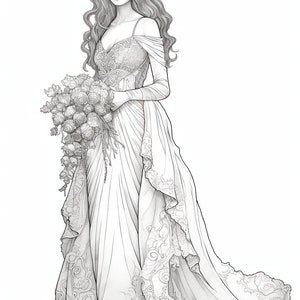 Romantic Bride Inspiration Coloring Book for Adults and Kids, Grayscale ...