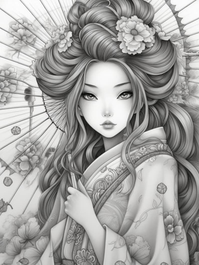 Anime Kimono Girls Coloring Book for Adults and Kids - Etsy