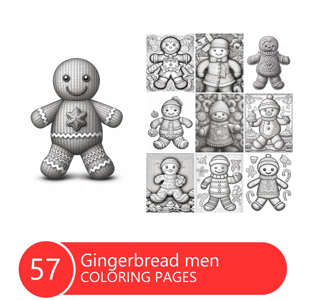 Gingerbread Men Coloring Book for Adults and Kids, Grayscale Coloring ...