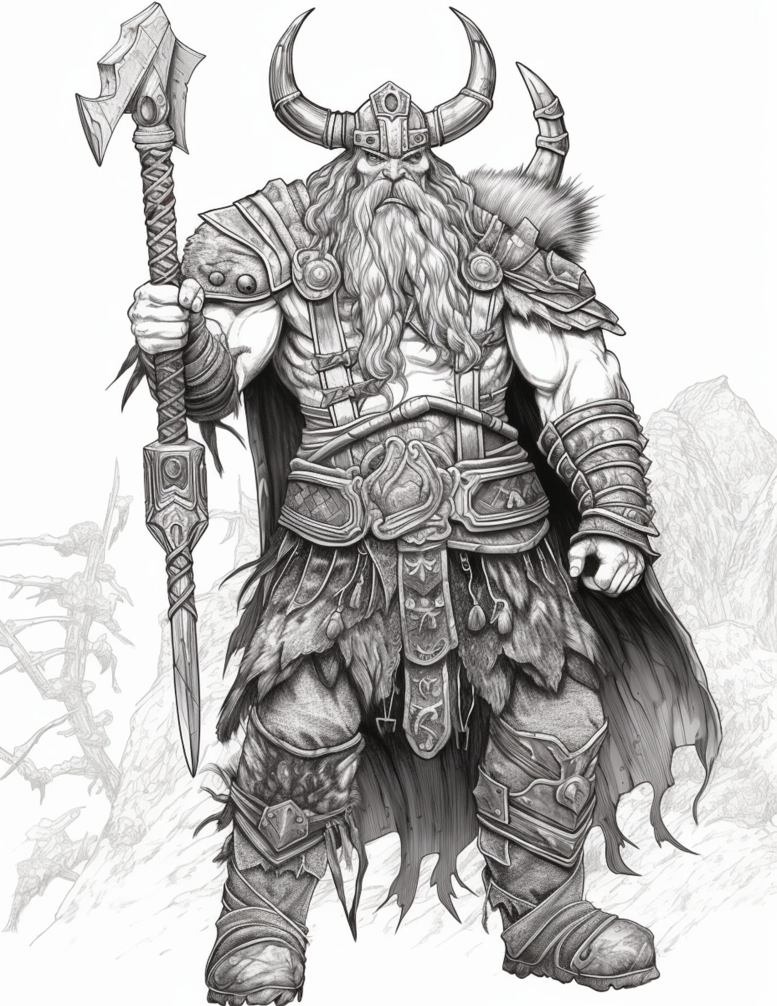 Vikings Warriors Coloring Pages for Adults and Teens, Grayscale ...