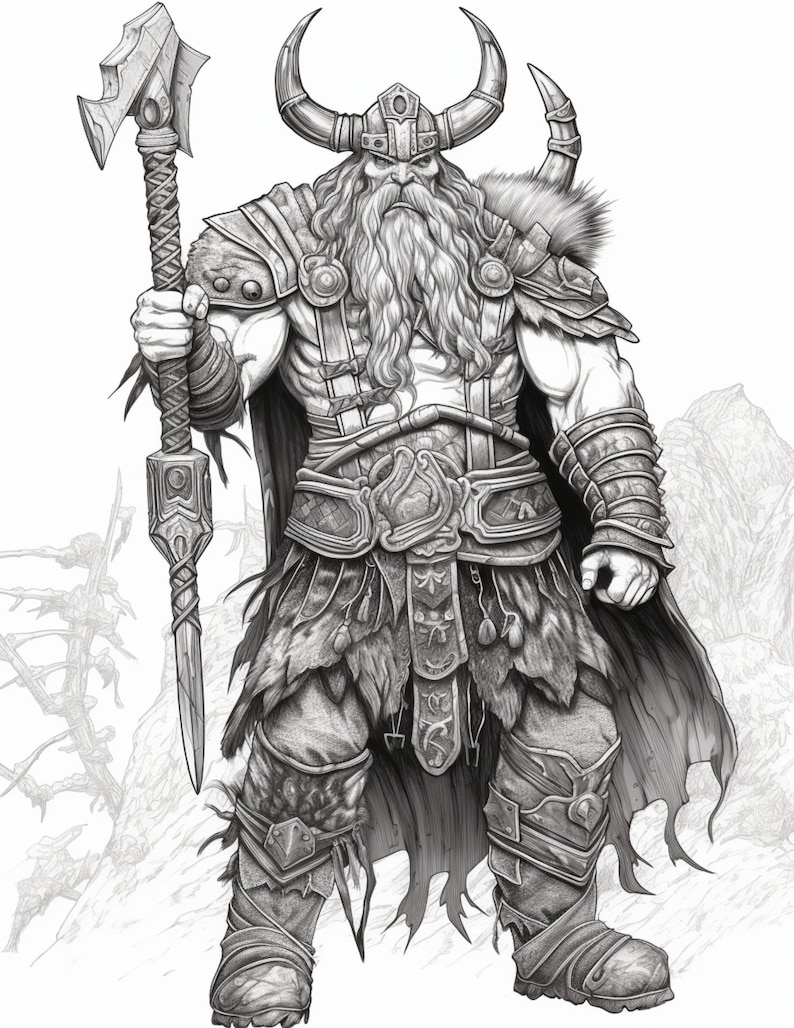 Vikings Warriors Coloring Pages for Adults and Teens, Grayscale ...