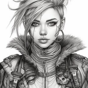 Cute Punk Coloring Pages for Adults and Kids Instant Download Grayscale ...