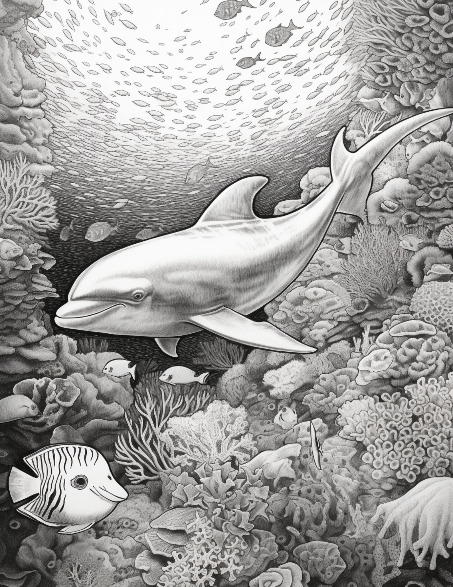 Relaxing Coral Reef Coloring Book, Instant Download, Grayscale Animals ...