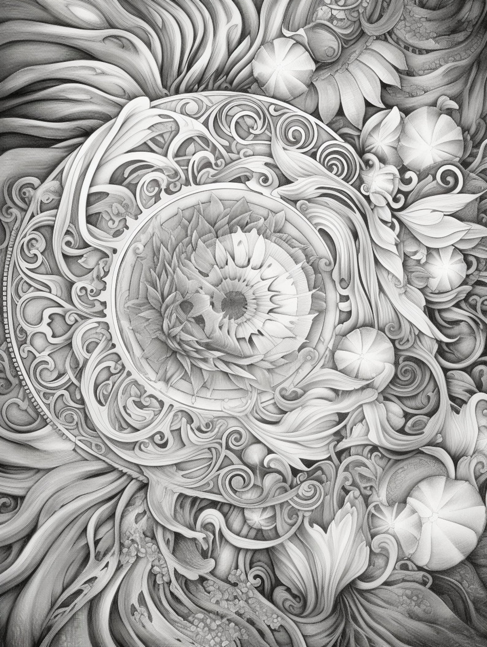 Zen Patterns Coloring Book: 45 Grayscale Pages (printable PDF) - Etsy