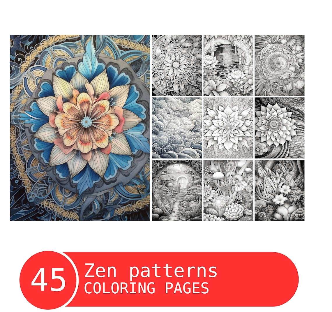 Zen Patterns Coloring Book: 45 Grayscale Pages (printable PDF) - Etsy