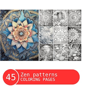 Zen Patterns Coloring Book for Adults and Kids, Grayscale Coloring ...