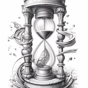 Abstract Hourglass Coloring Book for Adults and Kids, Grayscale ...