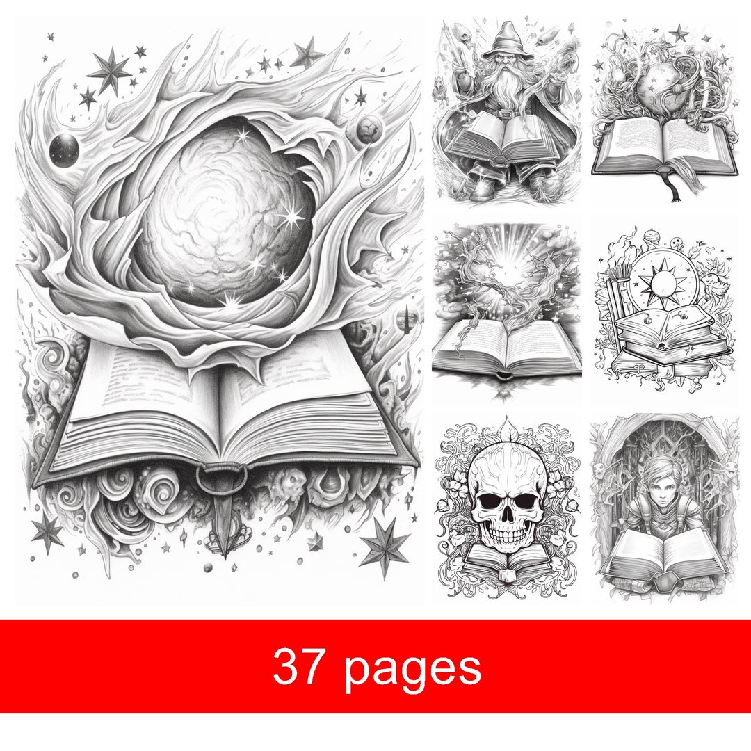 Magic Books Coloring Pages for Fantasy Fans Adults+kids - Instant ...