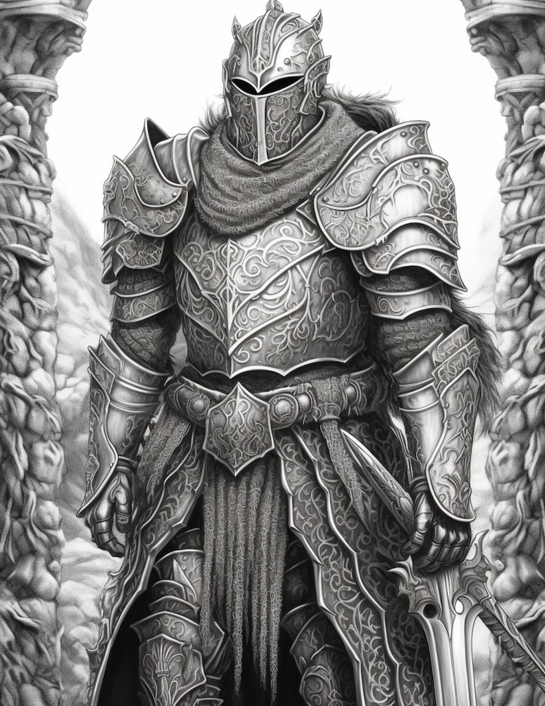 Knights Coloring Page for Adults and Teens Grayscale Coloring - Etsy