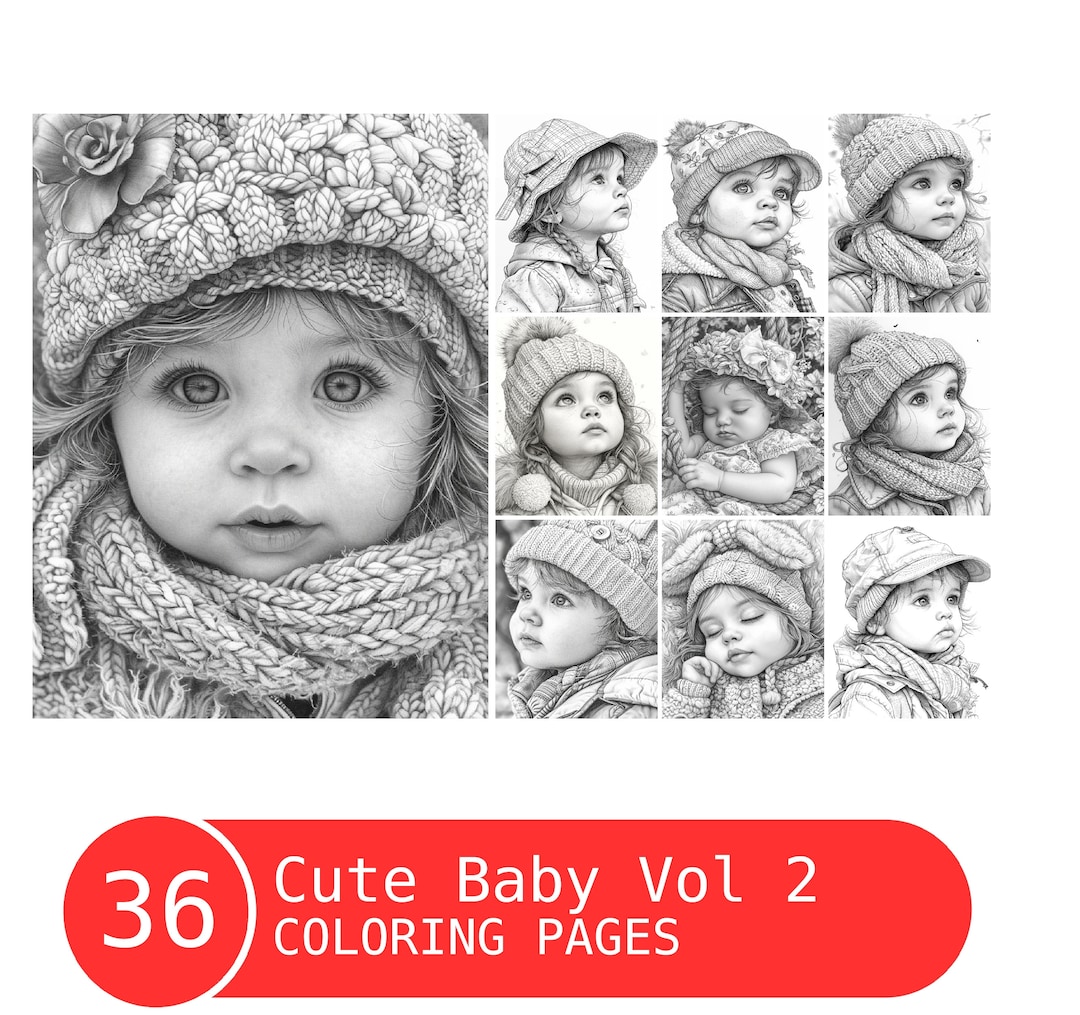Cute Baby Vol 2 Coloring Book for Adults and Kids, Grayscale Coloring ...