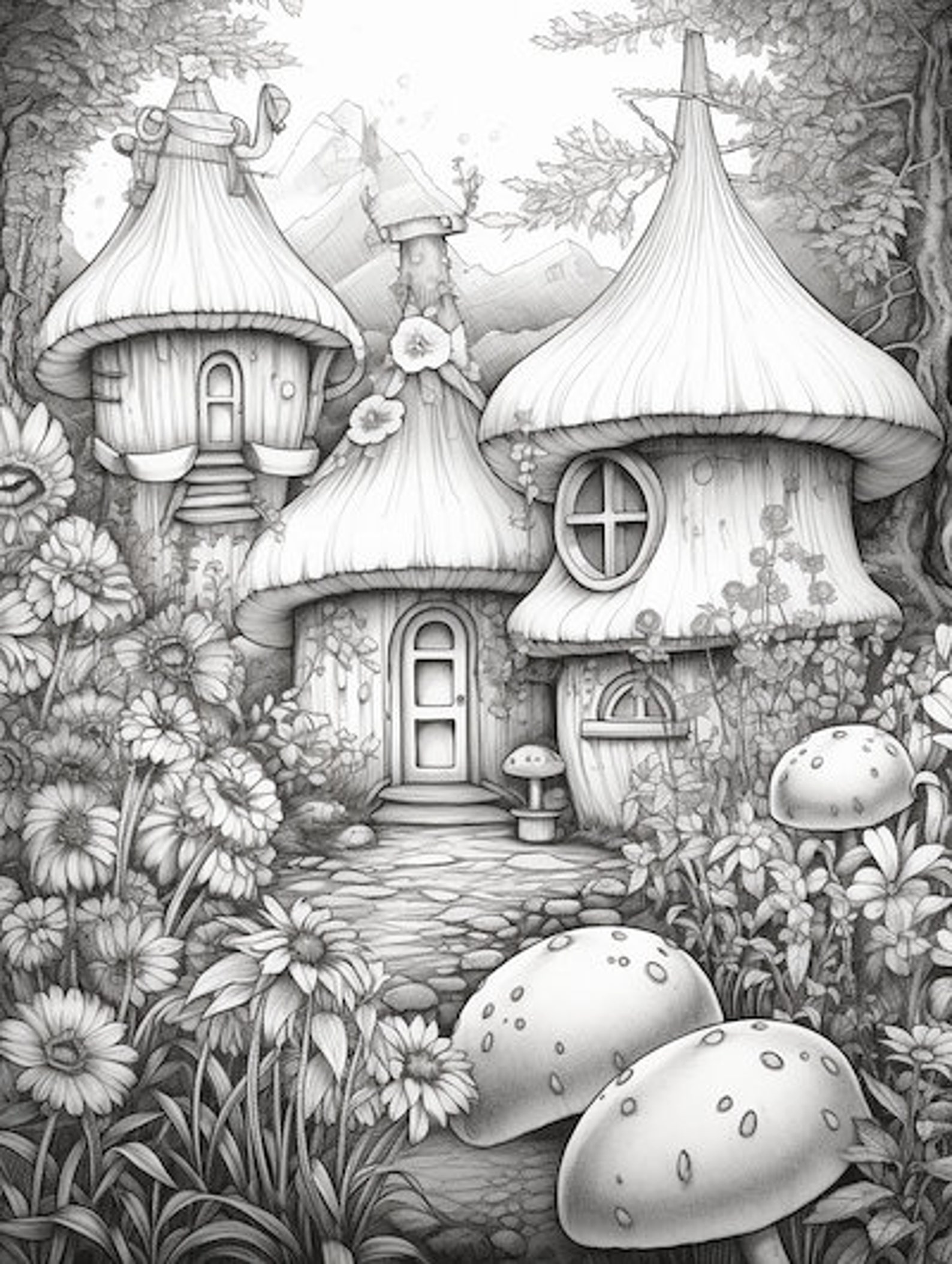 Mushroom Houses Coloring Book for Adults and Kids Instant - Etsy