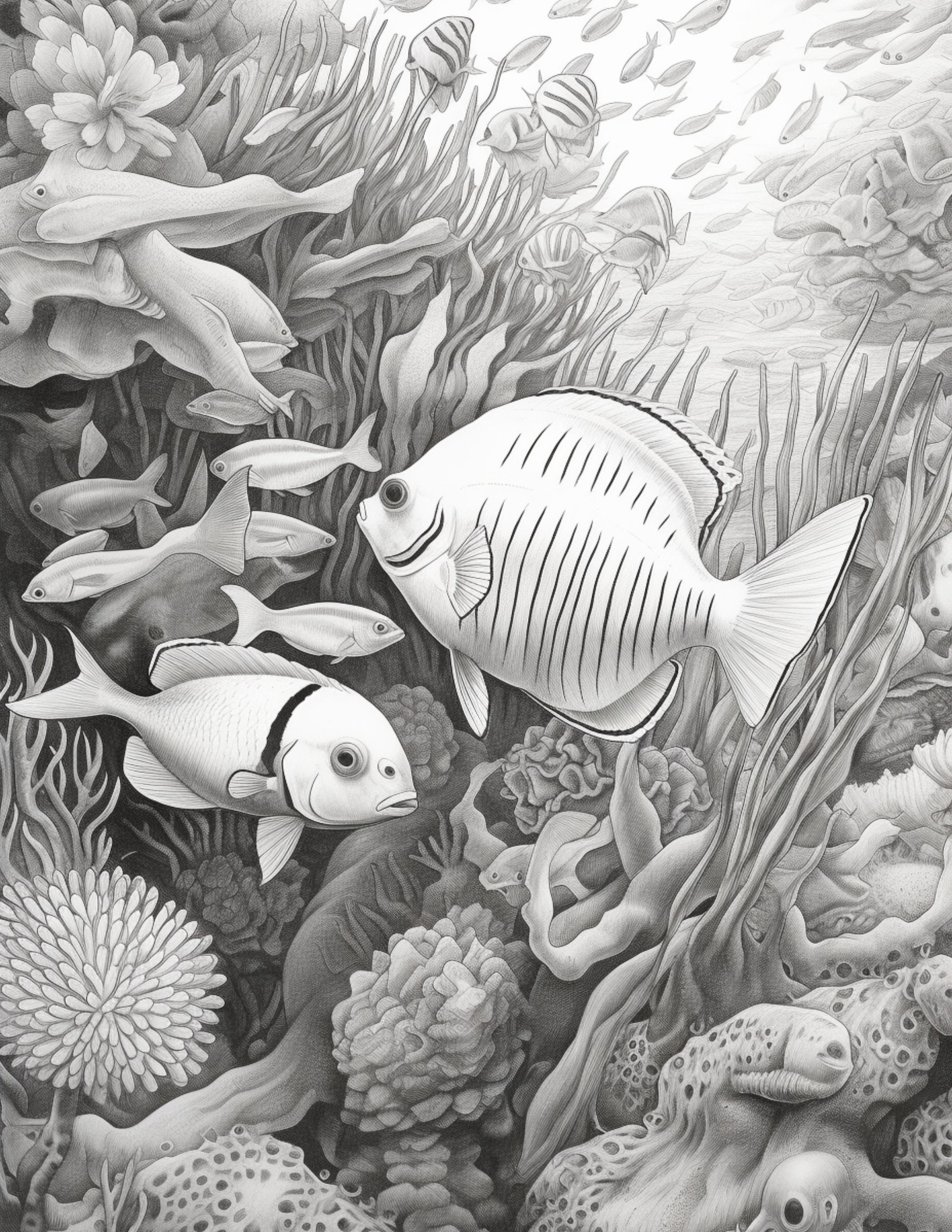 Relaxing Coral Reef Coloring Book Instant Download Grayscale - Etsy