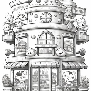 Storefronts Coloring Book: 44 Grayscale Coloring Pages (printable PDF ...