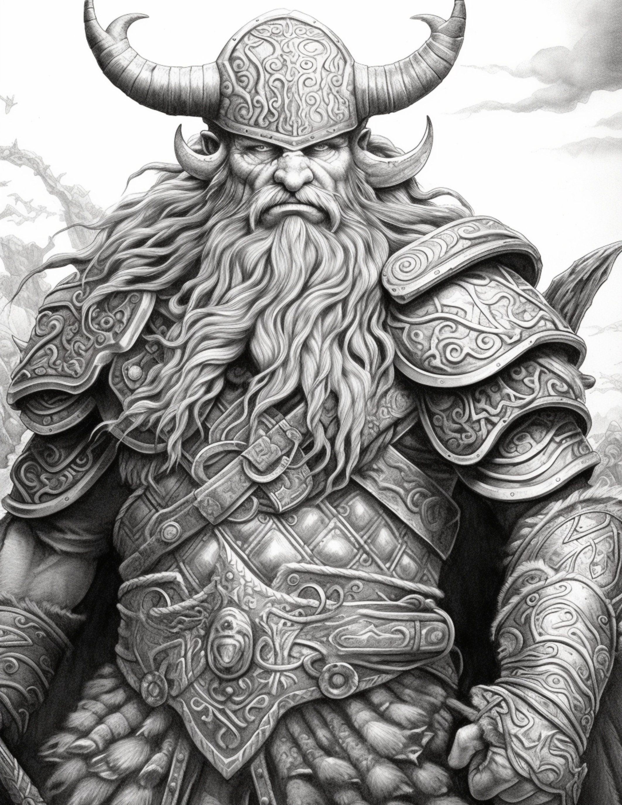 Vikings Warriors Coloring Pages for Adults and Teens, Grayscale ...