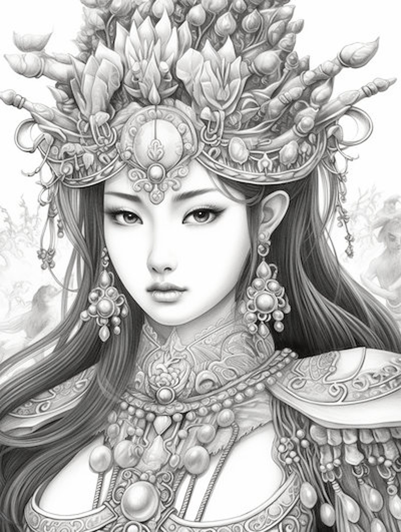Chinese Princesses Coloring Book: Grayscale Portraits (printable PDF ...