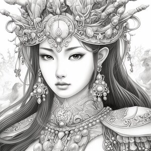 Chinese Princesses Coloring Book for Adults and Kids, Grayscale ...