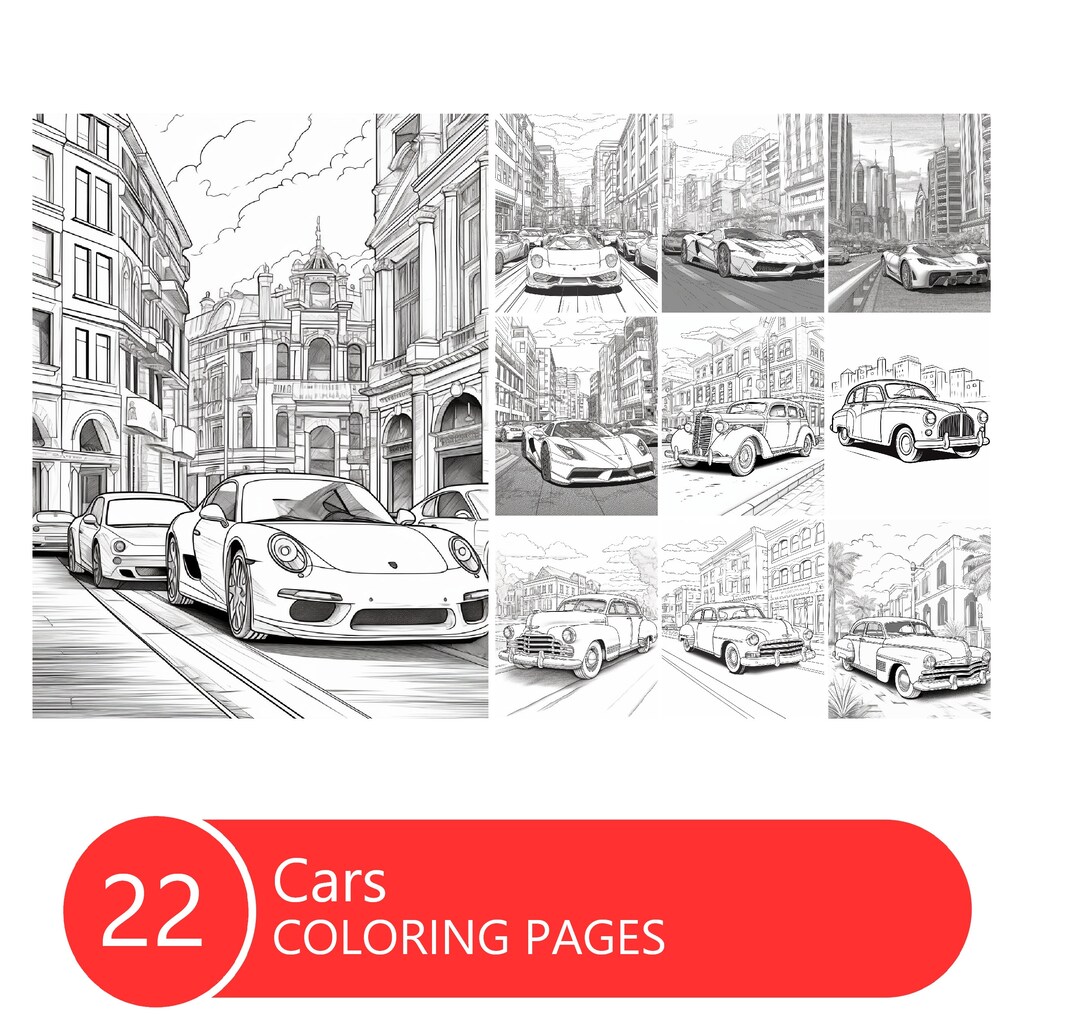 Cars Coloring Book: 22 Grayscale Automotive Pages (printable PDF) - Etsy
