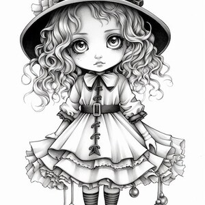 Chibi Gothic Girls Coloring Book for Adults and Kids, Grayscale ...
