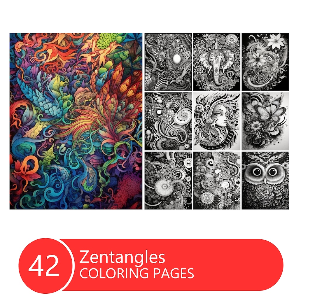 Zentangles Coloring Book for Adults and Kids, Grayscale Coloring Pages ...