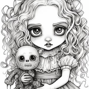 Cute Chibi Horror Coloring Book for Adults and Kids, Grayscale Coloring ...