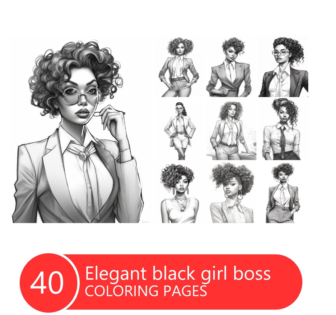 Elegant Black Girl Boss Coloring Book for Adults and Kids, Grayscale ...