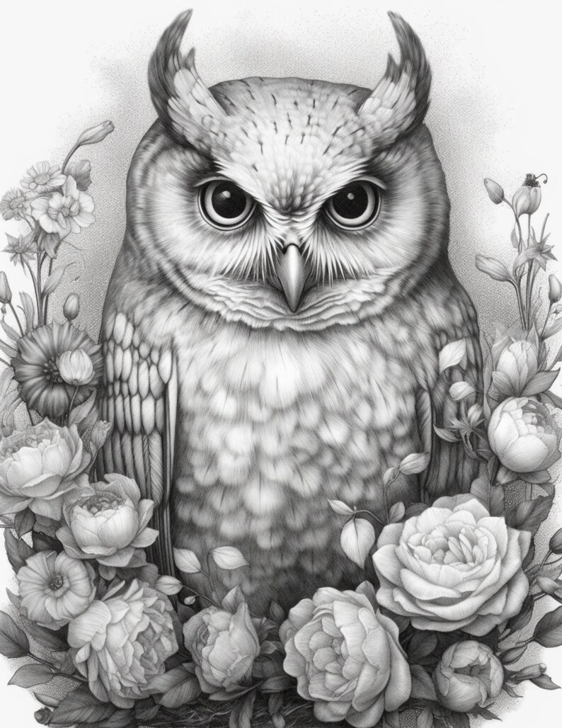 Cute Animals Grayscale Coloring Pages Printable Adult - Etsy