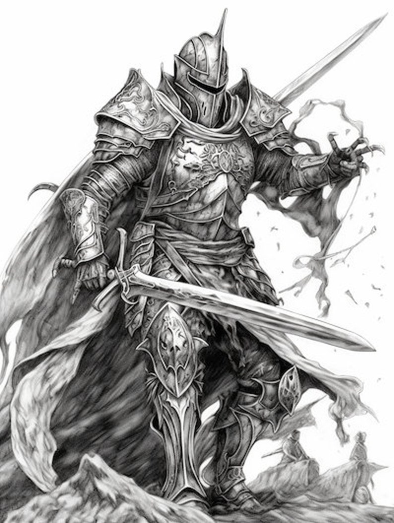 Knights Coloring Book: Grayscale Medieval Illustrations (printable PDF ...