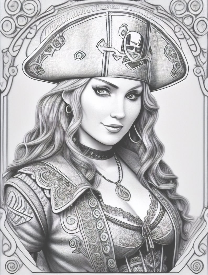 20 Fierce Female Pirates: Coloring Pages for Adults Kids - Etsy