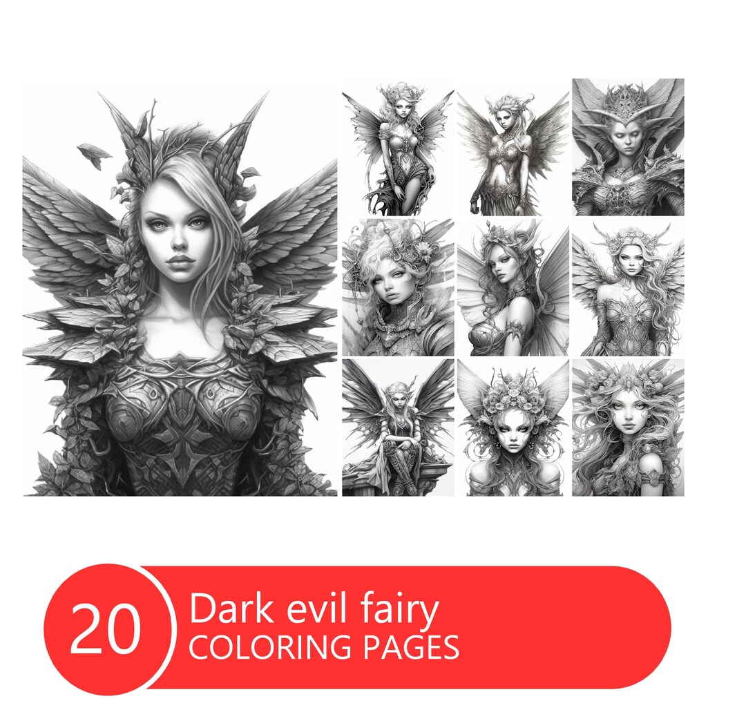 Dark Evil Fairy Coloring Book for Adults and Kids, Grayscale Coloring ...