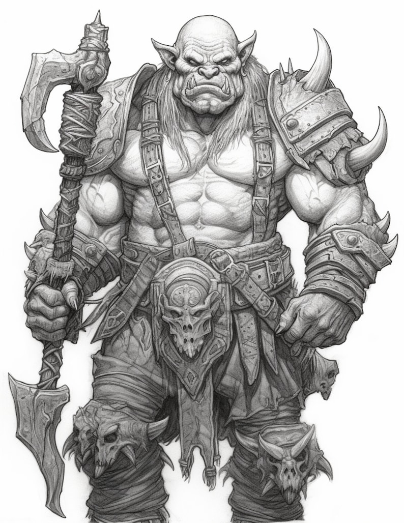 Orcs Coloring Page for Adults and Teens, Grayscale Coloring Book ...