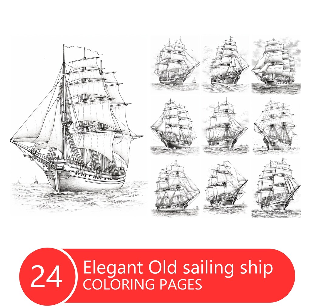 Sailing Ship Coloring Book: 24 Grayscale Pages (printable PDF File) - Etsy