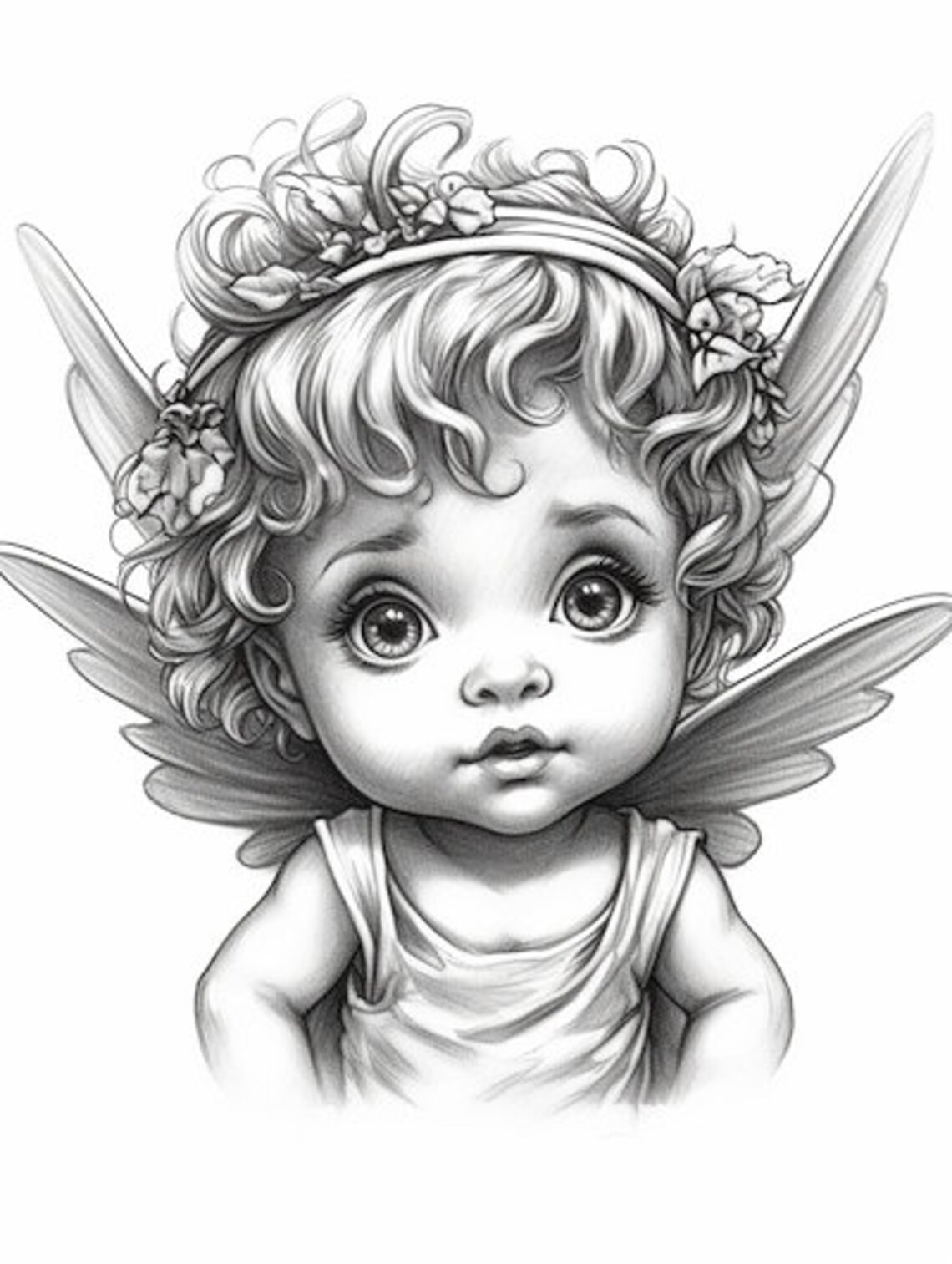 Cute Baby Fairy Coloring Book for Adults and Kids, Grayscale Coloring ...
