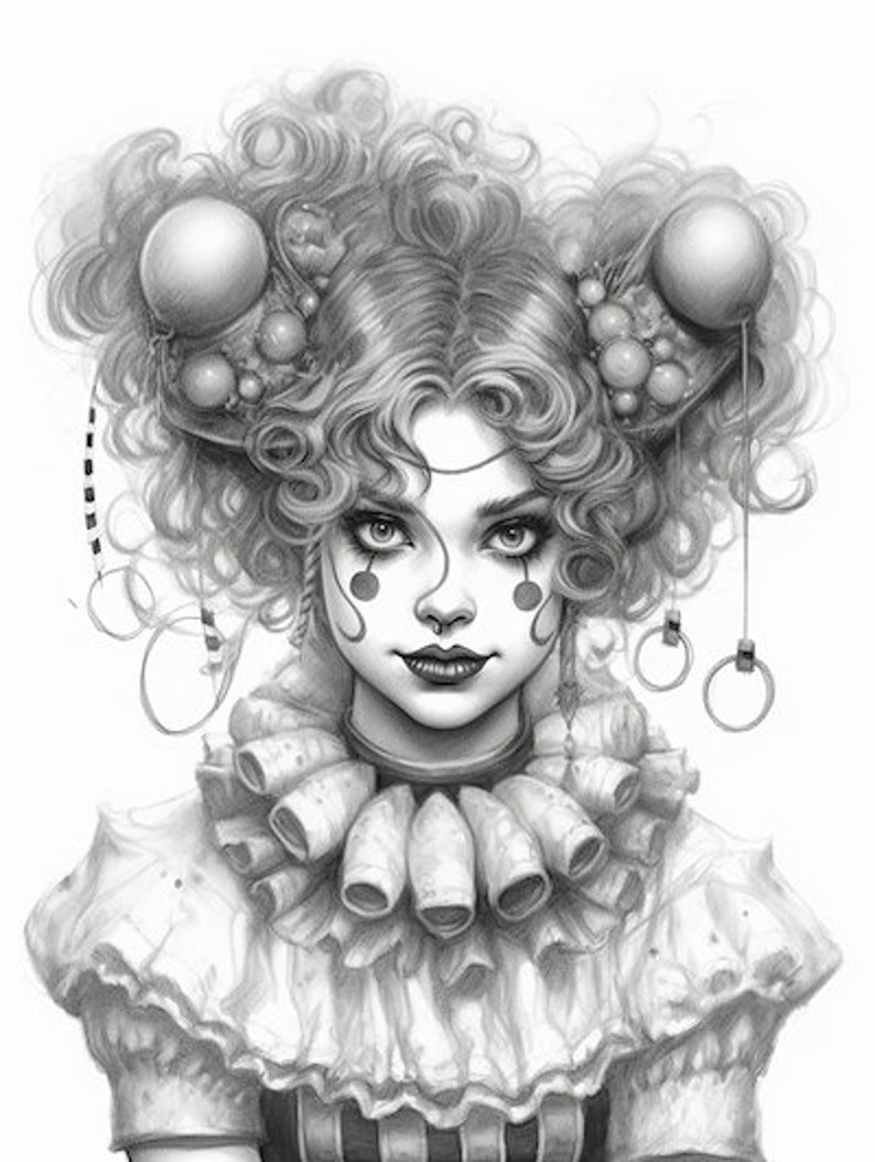 Beautiful Clown Girl Coloring Book for Adults and Kids Circus - Etsy