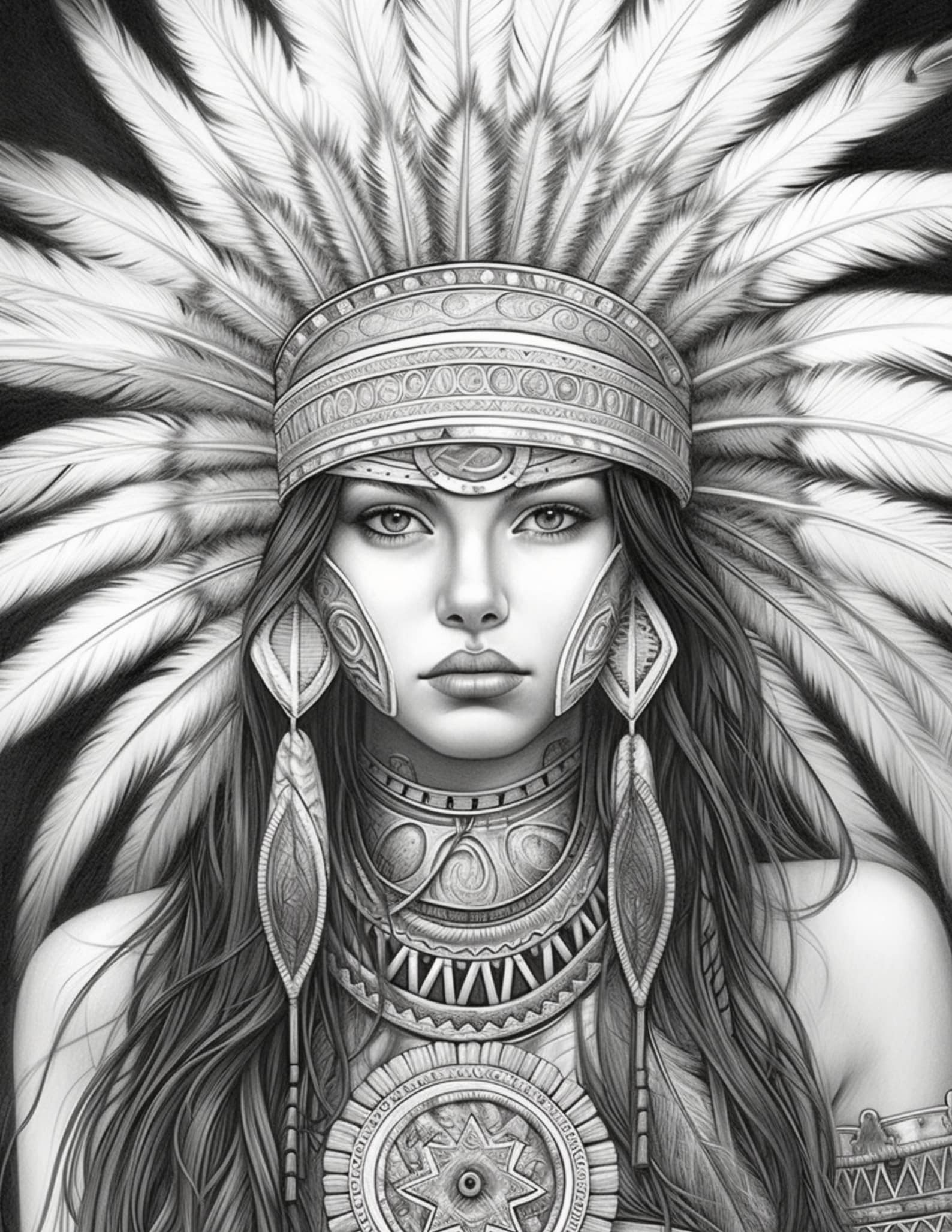 Native American Women Coloring Pages: Grayscale Art (printable PDF) - Etsy
