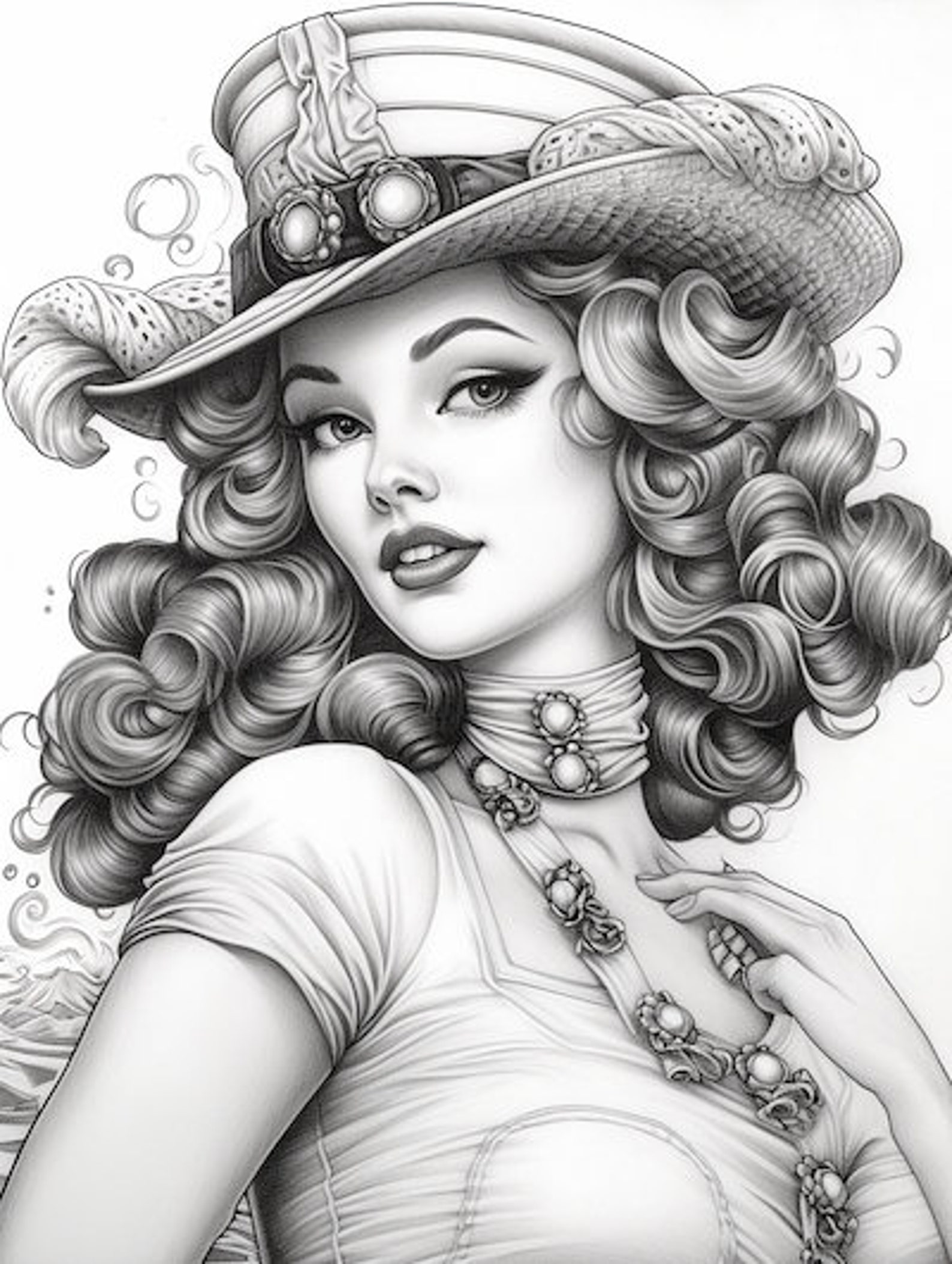 Vintage Pinup Coloring Book for Adults and Kids Grayscale - Etsy
