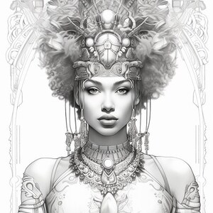 African Princesses Coloring Book for Adults and Kids, Grayscale ...