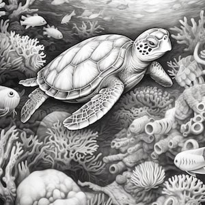 Relaxing Coral Reef Coloring Book, Instant Download, Grayscale Animals ...