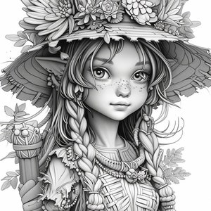 Druid Girls Coloring Book for Adults and Kids, Grayscale Coloring Pages ...