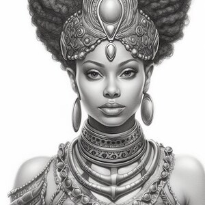 African Princesses Coloring Book for Adults and Kids, Grayscale ...