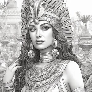 Ancient Egypt Queens Coloring Book for Adults and Kids, Grayscale ...
