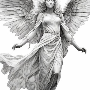 Angels Coloring Book for Adults and Kids, Grayscale Coloring Pages ...