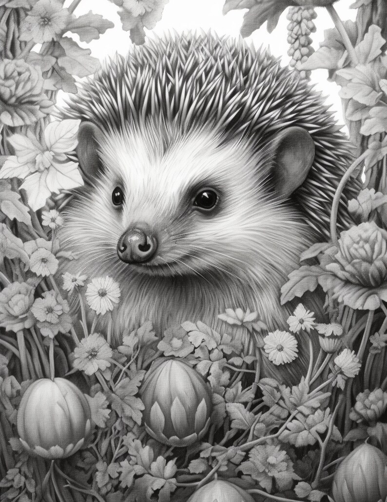 Cute Animals Grayscale Coloring Pages Printable Adult - Etsy