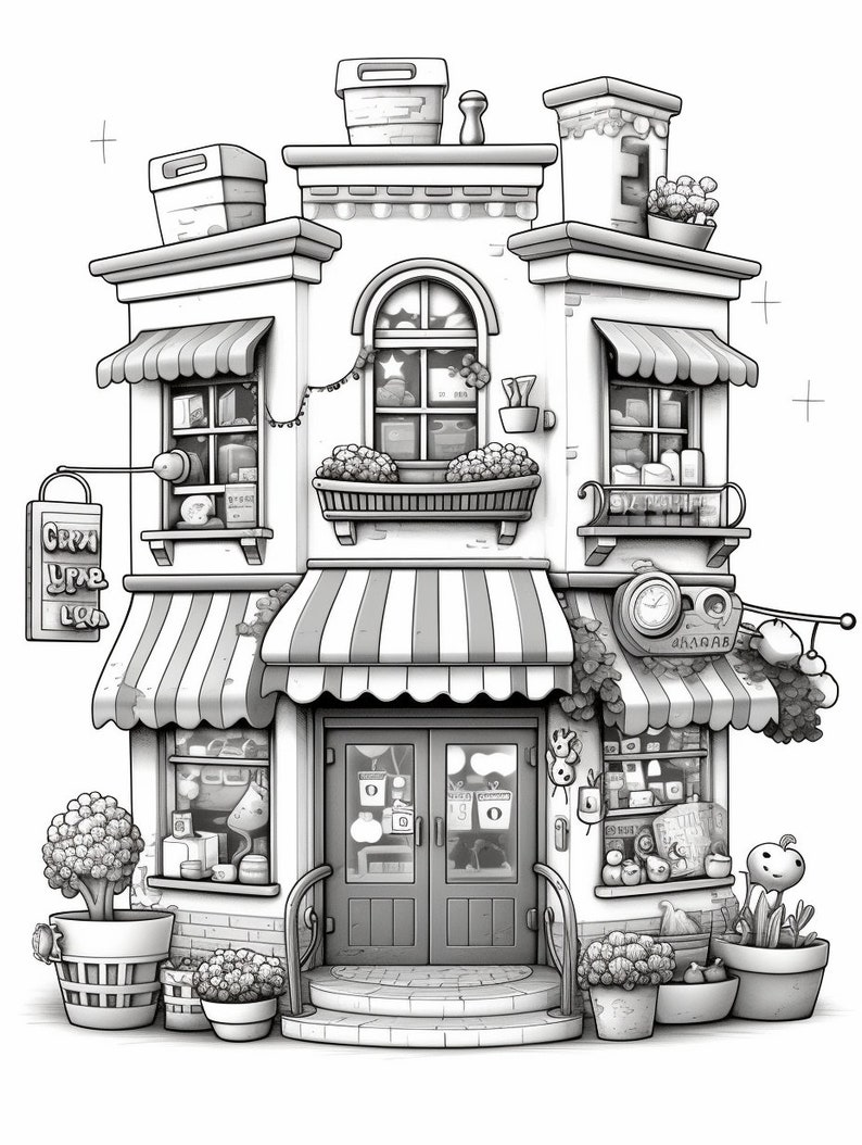 Store Fronts Coloring Book for Adults and Kids Grayscale - Etsy