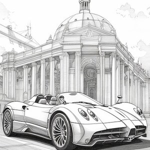 Supercars Coloring Book for Adults and Kids, Grayscale Coloring Pages ...
